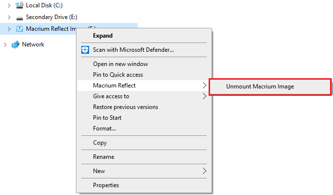 Macrium Windows Explorer Shell Integration